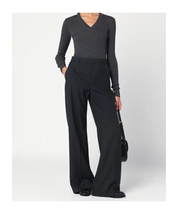 Brunello Cucinelli Shiny Trim Ribbed V-neck Top
