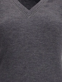 Brunello Cucinelli Shiny Trim Ribbed V-neck Top