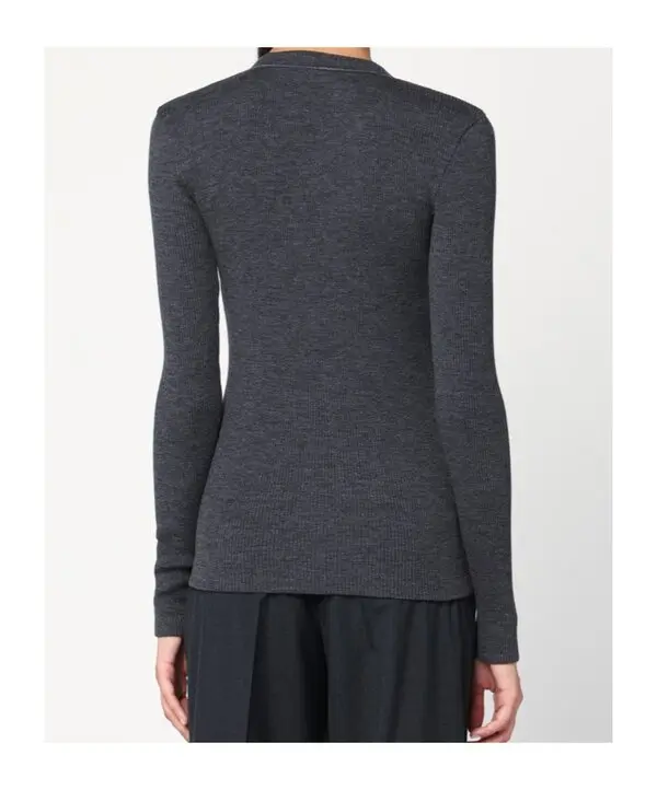 Brunello Cucinelli Shiny Trim Ribbed V-neck Top
