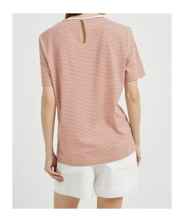 Brunello Cucinelli Shiny Neck Detail Striped Jersey T-shirt