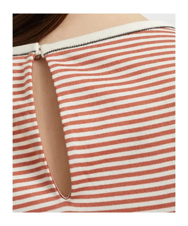 Brunello Cucinelli Shiny Neck Detail Striped Jersey T-shirt