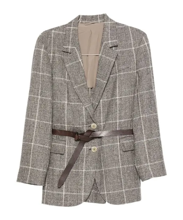 Brunello Cucinelli Checked Belted Jacket