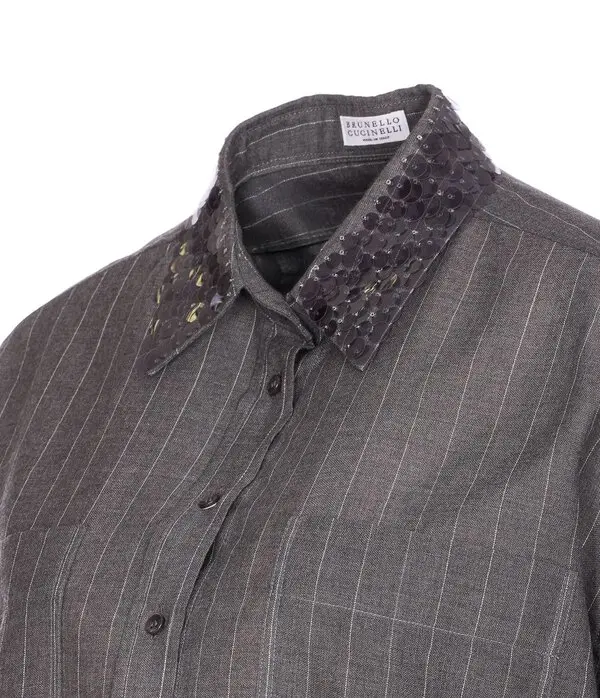 Brunello Cucinelli Embellished Striped Shirt