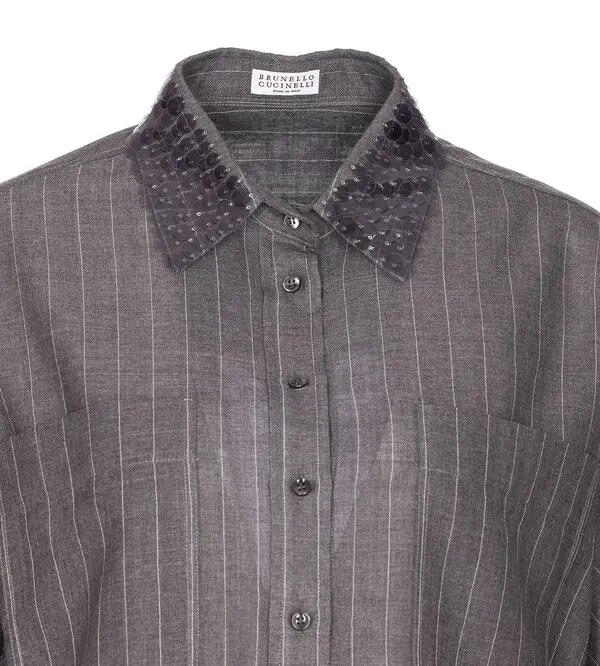 Brunello Cucinelli Embellished Striped Shirt