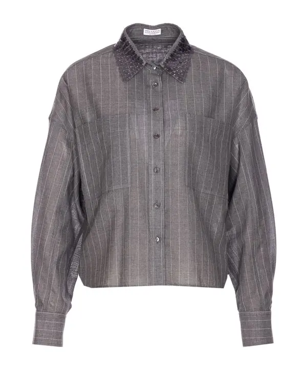 Brunello Cucinelli Embellished Striped Shirt - No