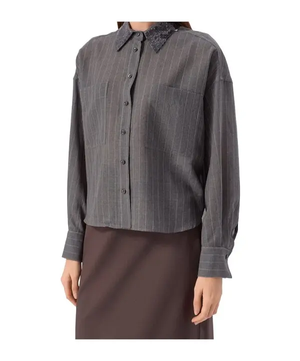 Brunello Cucinelli Embellished Striped Shirt - No