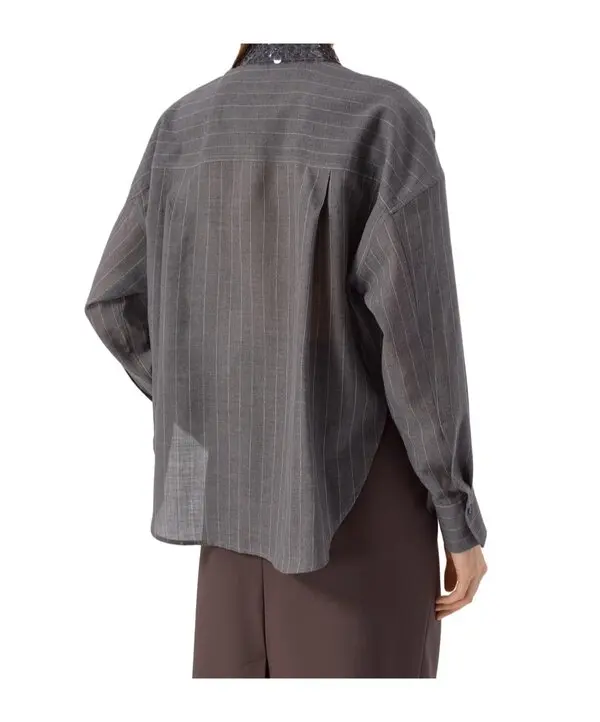 Brunello Cucinelli Embellished Striped Shirt - No