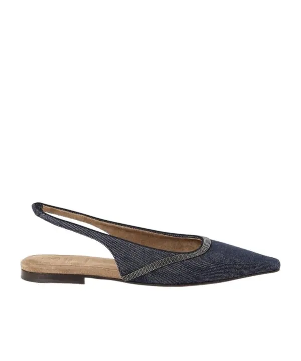 Brunello Cucinelli Square Toe Leather Ballerina Flats - Black