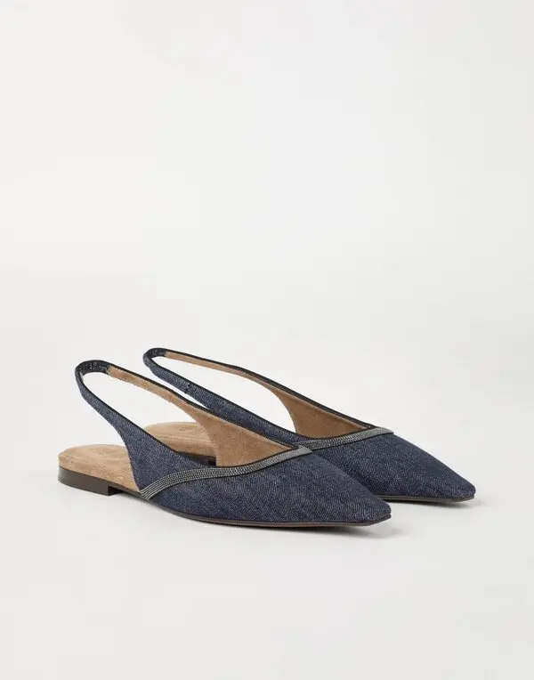 Brunello Cucinelli Square Toe Leather Ballerina Flats - Black