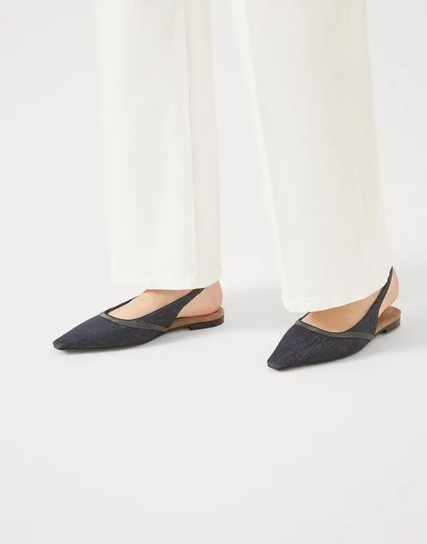 Brunello Cucinelli Square Toe Leather Ballerina Flats - Black