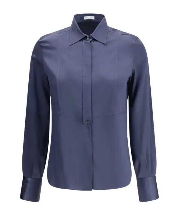Brunello Cucinelli Long-sleeve Silk Shirt