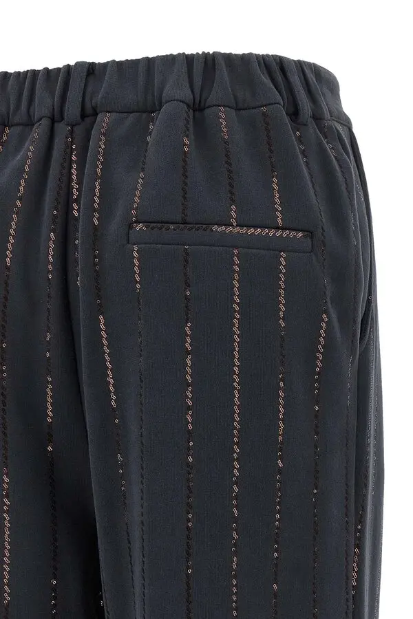 Brunello Cucinelli Dazzling Chalk Stripe Embroidered Joggers