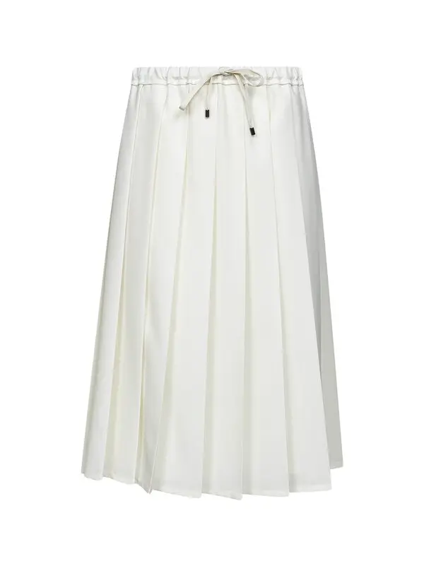 Brunello Cucinelli Pleated Drawstring Midi Skirt - White