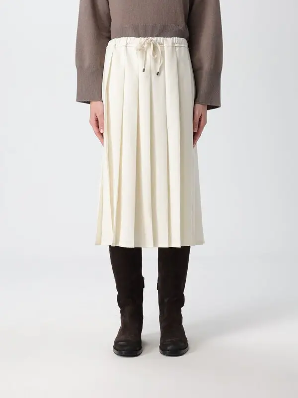Brunello Cucinelli Pleated Drawstring Midi Skirt - White