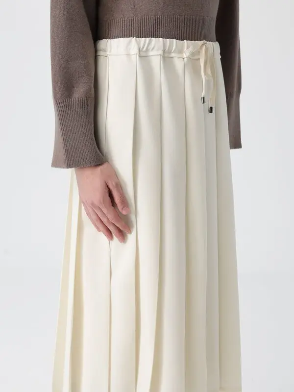 Brunello Cucinelli Pleated Drawstring Midi Skirt - White