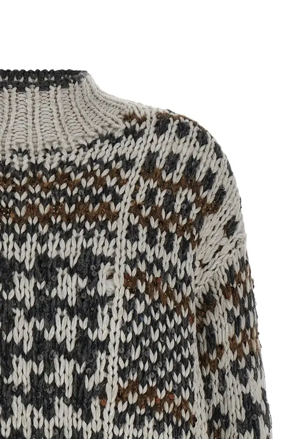 Brunello Cucinelli Sequin Embellished Mock Neck Sweater