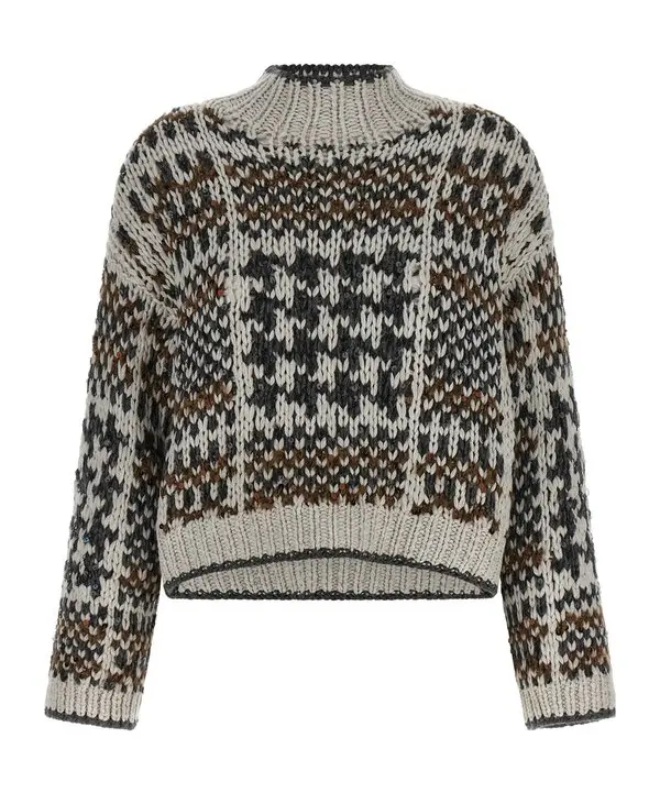 Brunello Cucinelli Sequin Embellished Mock Neck Sweater - Gray