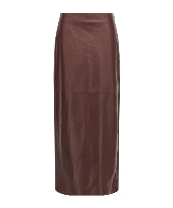 Brunello Cucinelli Slit Detailed Leather Midi Skirt