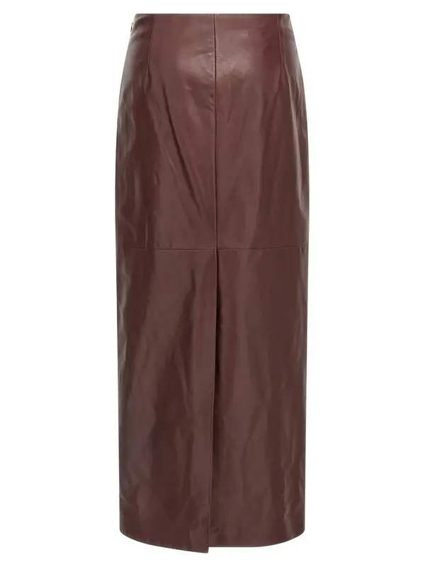 Brunello Cucinelli Slit Detailed Leather Midi Skirt