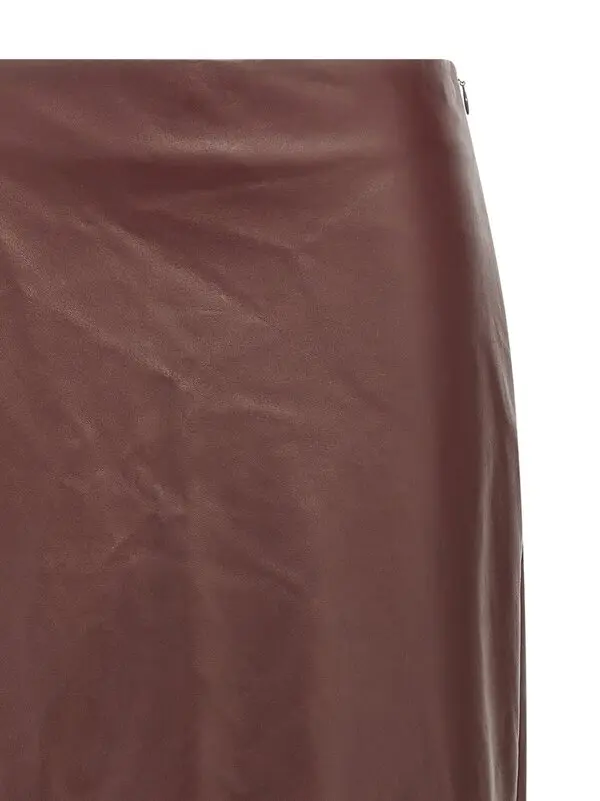 Brunello Cucinelli Slit Detailed Leather Midi Skirt