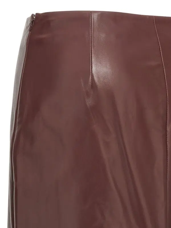 Brunello Cucinelli Slit Detailed Leather Midi Skirt
