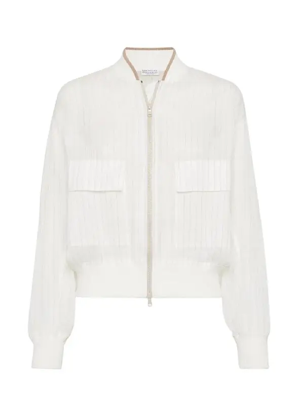 Brunello Cucinelli Striped Bomber Jacket - Cream