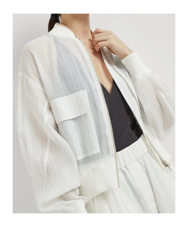 Brunello Cucinelli Striped Bomber Jacket