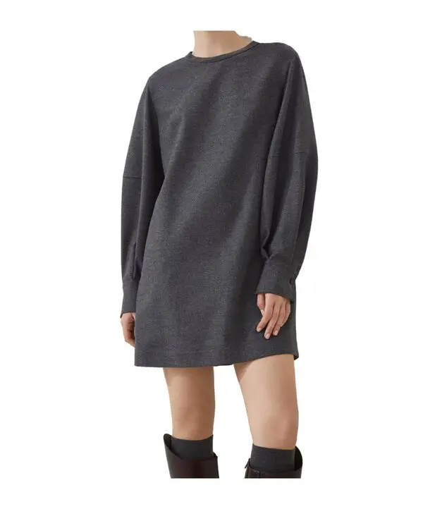 Brunello Cucinelli Long Sleeve Crewneck Dress - Black