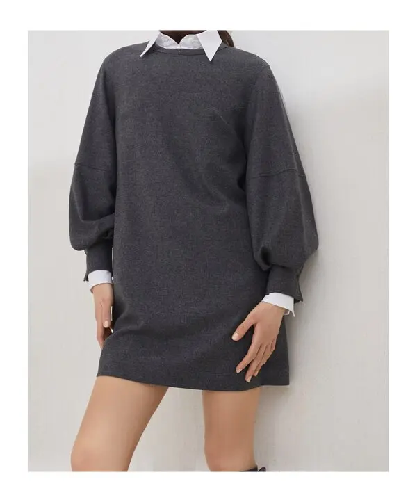 Brunello Cucinelli Long Sleeve Crewneck Dress