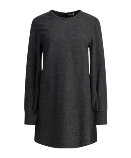 Brunello Cucinelli Long Sleeve Crewneck Dress With Balloon Sleeves - Black