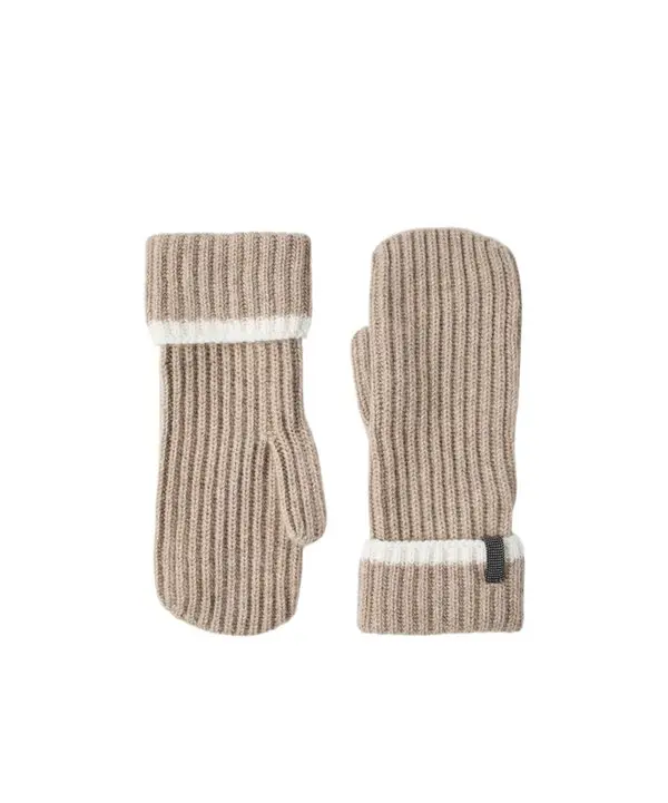 Brunello Cucinelli Bead-embellished Knitted Gloves - Light Brown