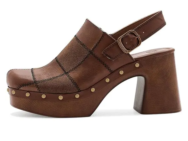FRYE AND CO. Wylie Patchwork Clogs High Heels Whiskey Tonal - Brown