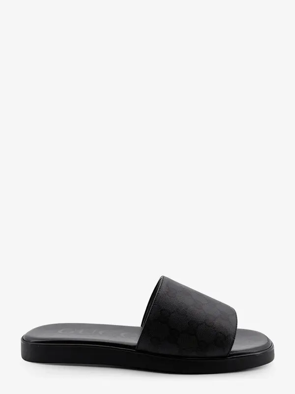 Gucci Gg Motif Leather Slides - Black