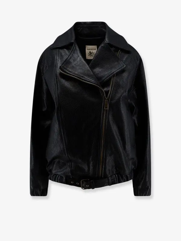 SEMICOUTURE Oversize Textured Leather Jacket With Belt