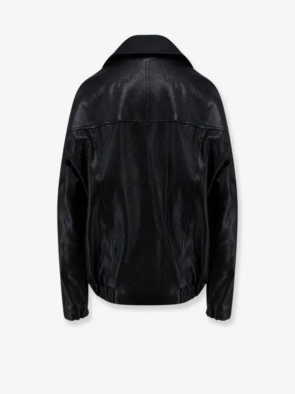 SEMICOUTURE Oversize Textured Leather Jacket With Belt