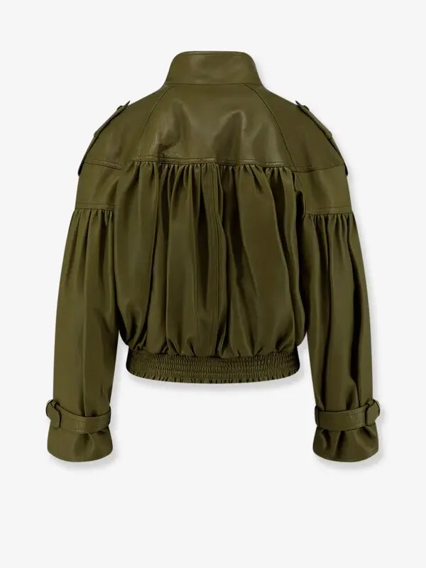 Chloé Cropped Leather Jacket With High Collar And Belted Waist