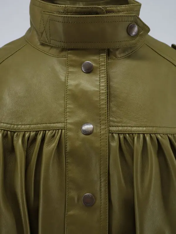 Chloé Cropped Leather Jacket With High Collar And Belted Waist