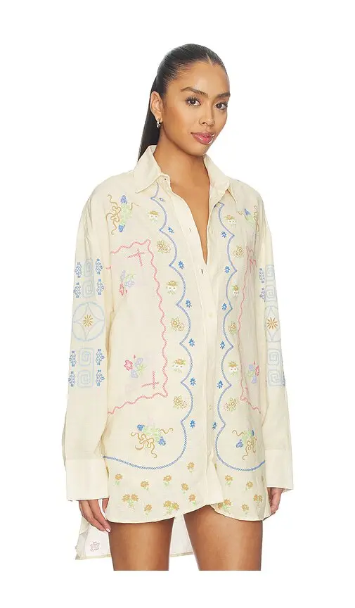 Agua Bendita Embroidered Linen Blend Shirt