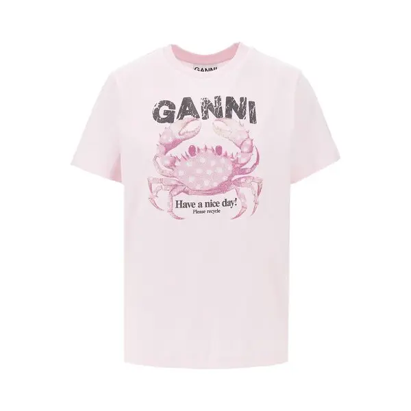 GANNI Crab" Print Organic Cotton Jersey T-shirt - Pink