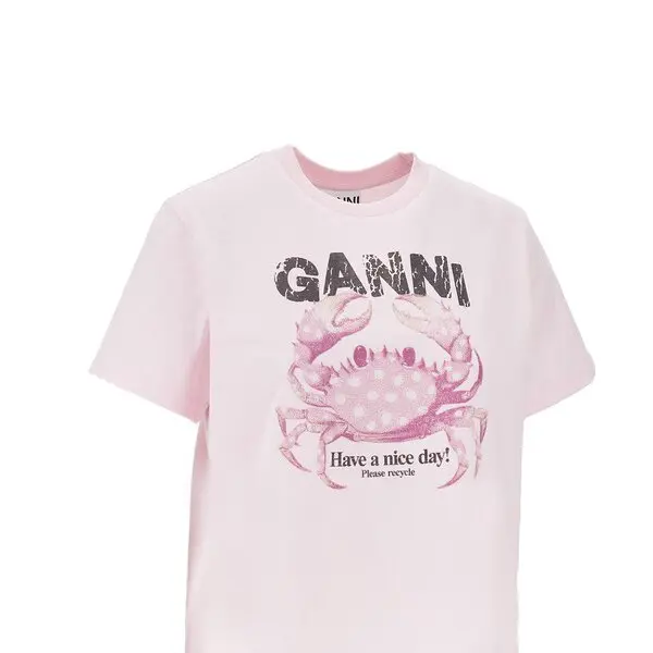 GANNI Crab" Print Organic Cotton Jersey T-shirt - Pink