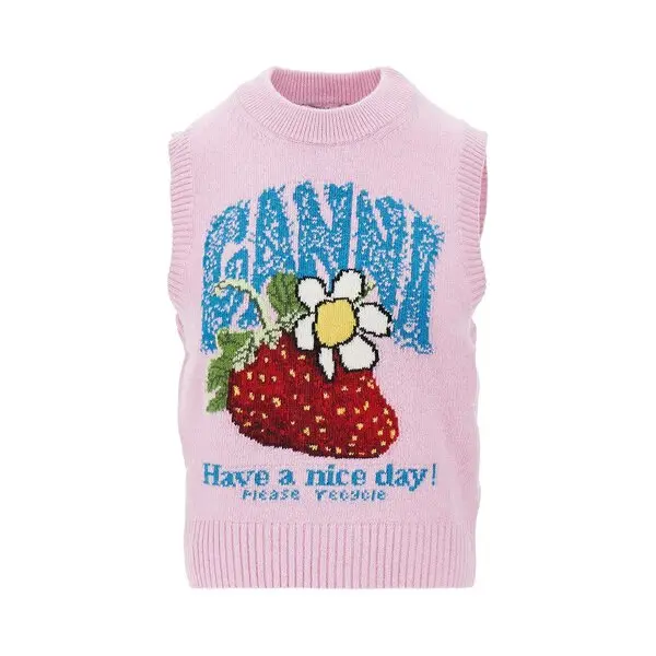 GANNI Wool-blend Knitted Top - Pink