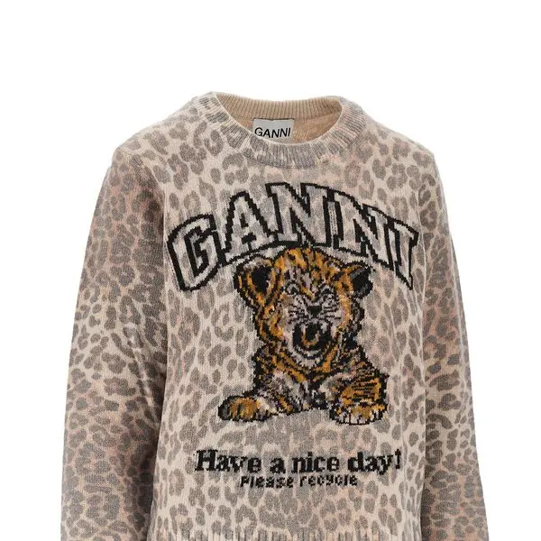 GANNI Leopard Motif Wool-blend Sweater - Multicolor