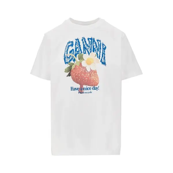 GANNI Cotton T-shirt With 'strawberry' Print - White