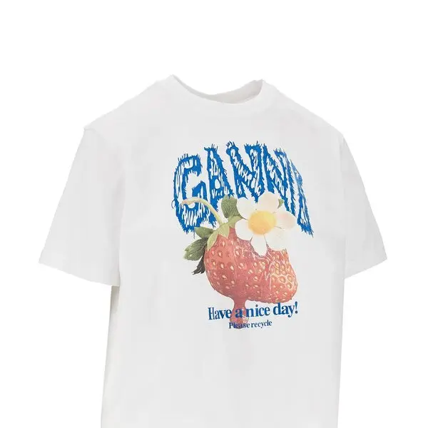 GANNI Cotton T-shirt With 'strawberry' Print - White