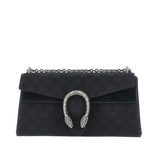 Gucci Medium Dionysus Bag In Gg Fabric With Suede Detail - Black
