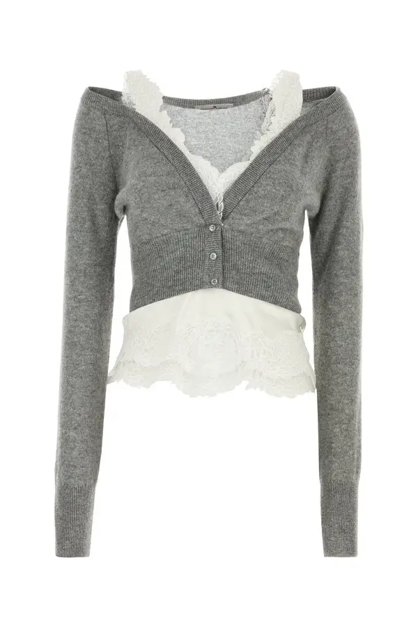 Ermanno Scervino Two-tone Cashmere And Stretch Silk Top - Grey