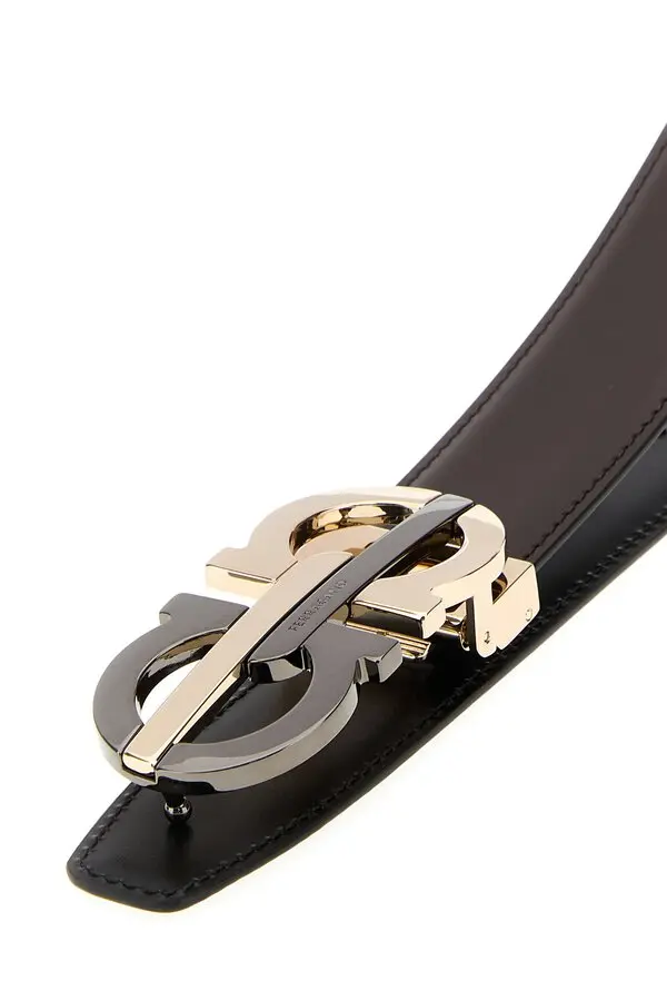FERRAGAMO Chocolate Leather Reversible Belt