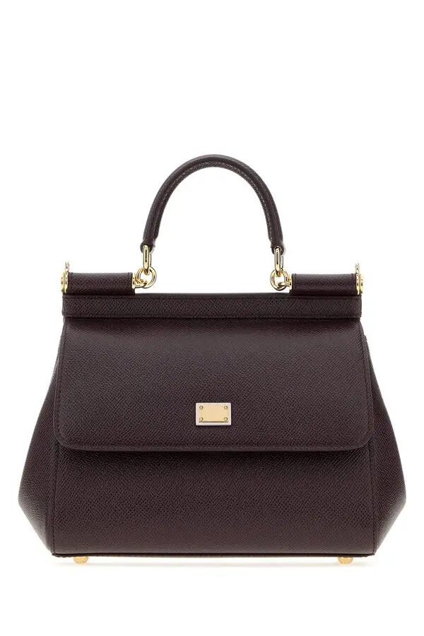 Dolce & Gabbana Aubergine Leather Medium Sicily Handbag