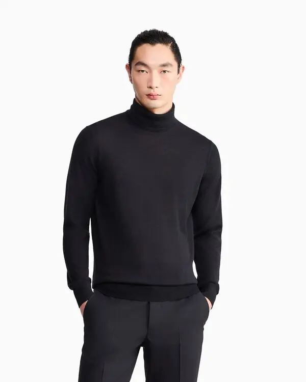 Giorgio Armani Sweater Regular Fit Plain Knit Cashmere - Black