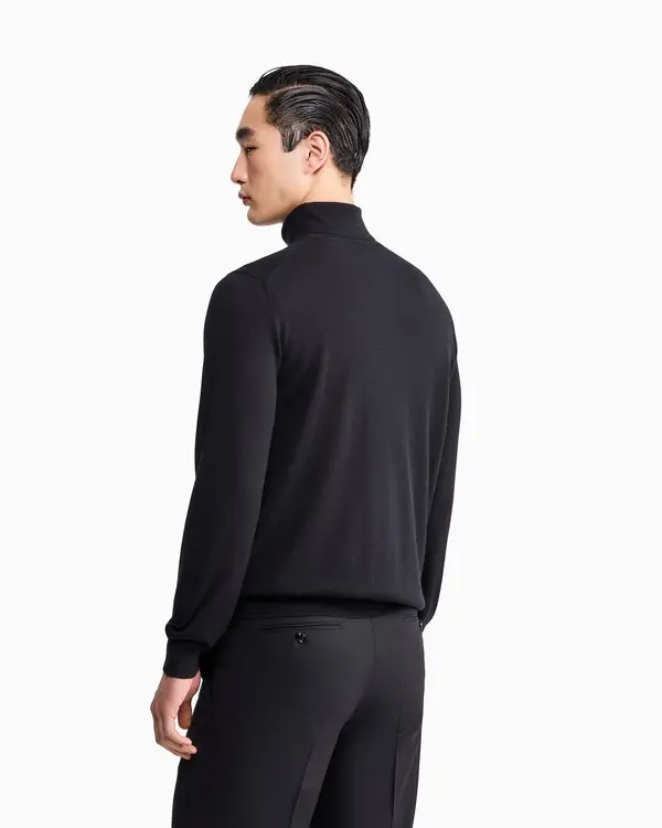 Giorgio Armani Sweater Regular Fit Plain Knit Cashmere - Black